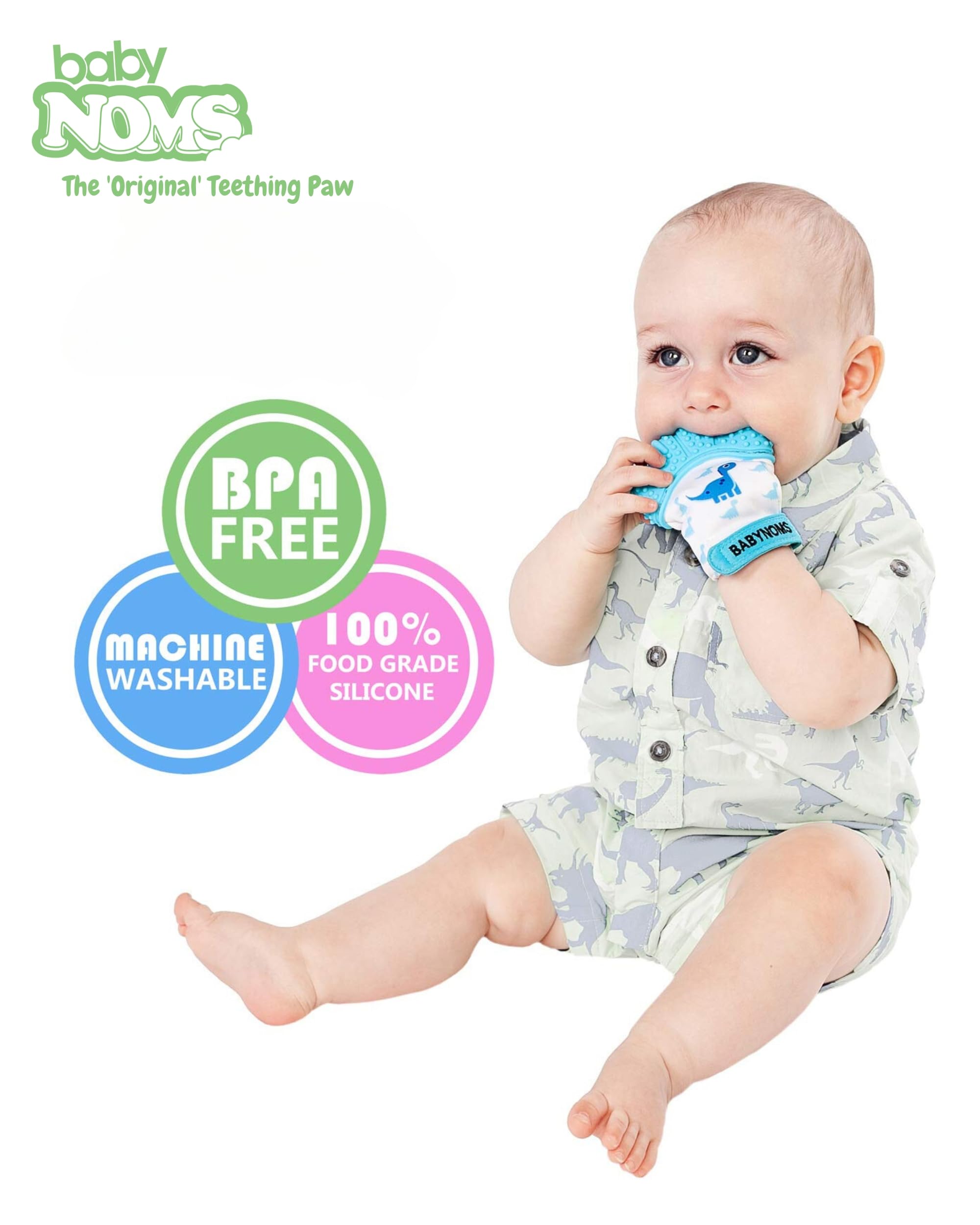 BabyNoms ® Teething Mitten Bundle | Dino Blue & Pink Unicorn Teether Paws