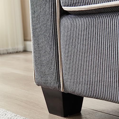 FANYE Gray 2 Accent Deep Cushions Seaters Plastic Legs Loveseat Double Couch with Storage, Modern Corduroy Upholstery Sofa Love Seat W/Square Armrest for Home Office Apartment Small Space Living Room