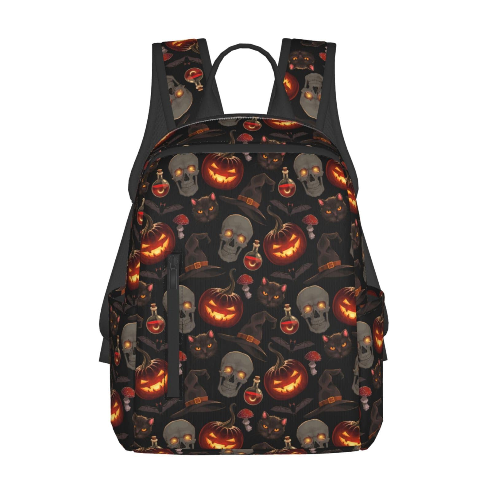 JZDACH Men women lightweight anti-theft travel daypack fashion rucksack laptop backpack for work/travel/college/business - for Halloween Gothic Witch Black Cat Bat Pumpkin Skull Mushroom
