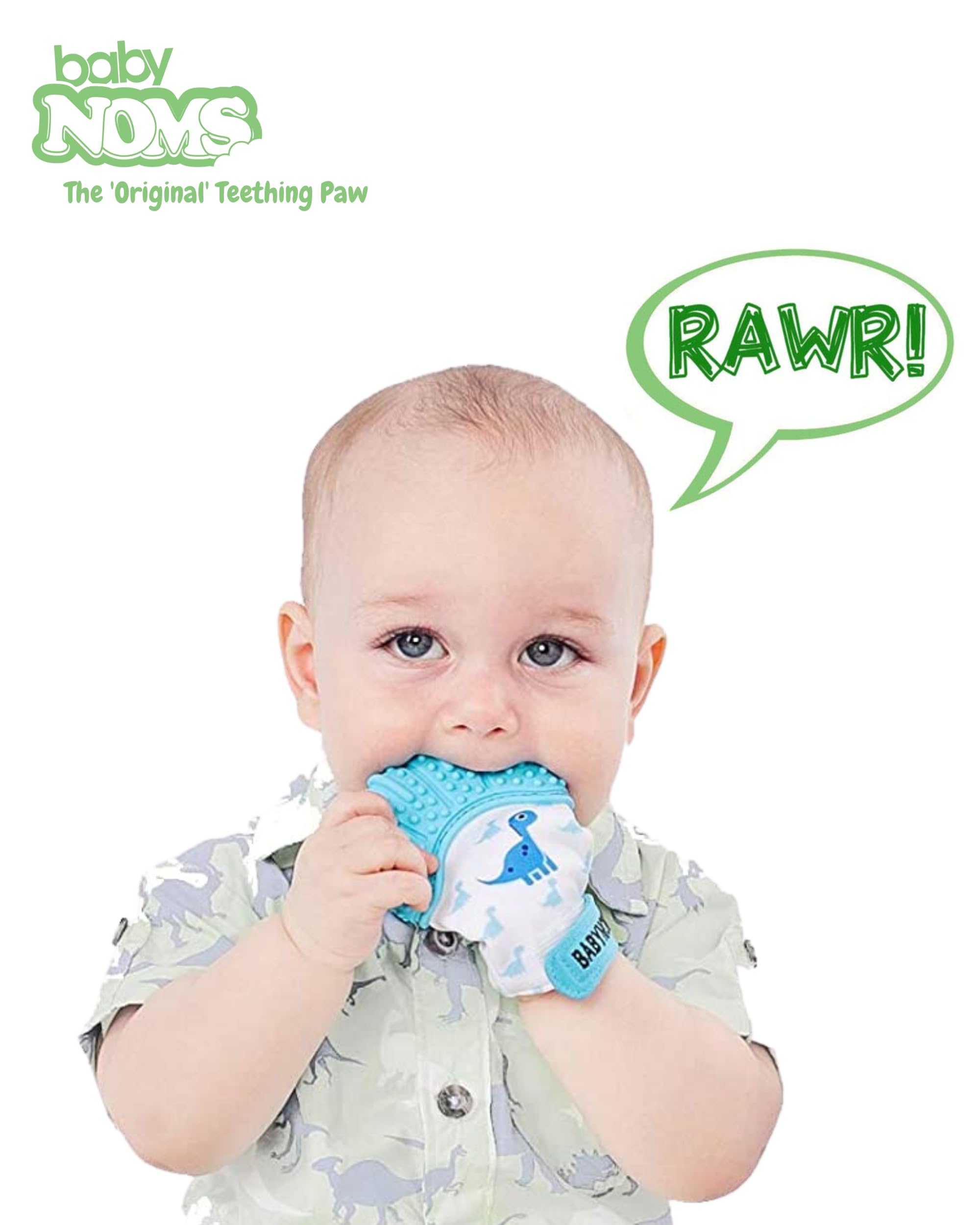 BabyNoms ® Teething Mitten Bundle | Dino Blue & Pink Unicorn Teether Paws