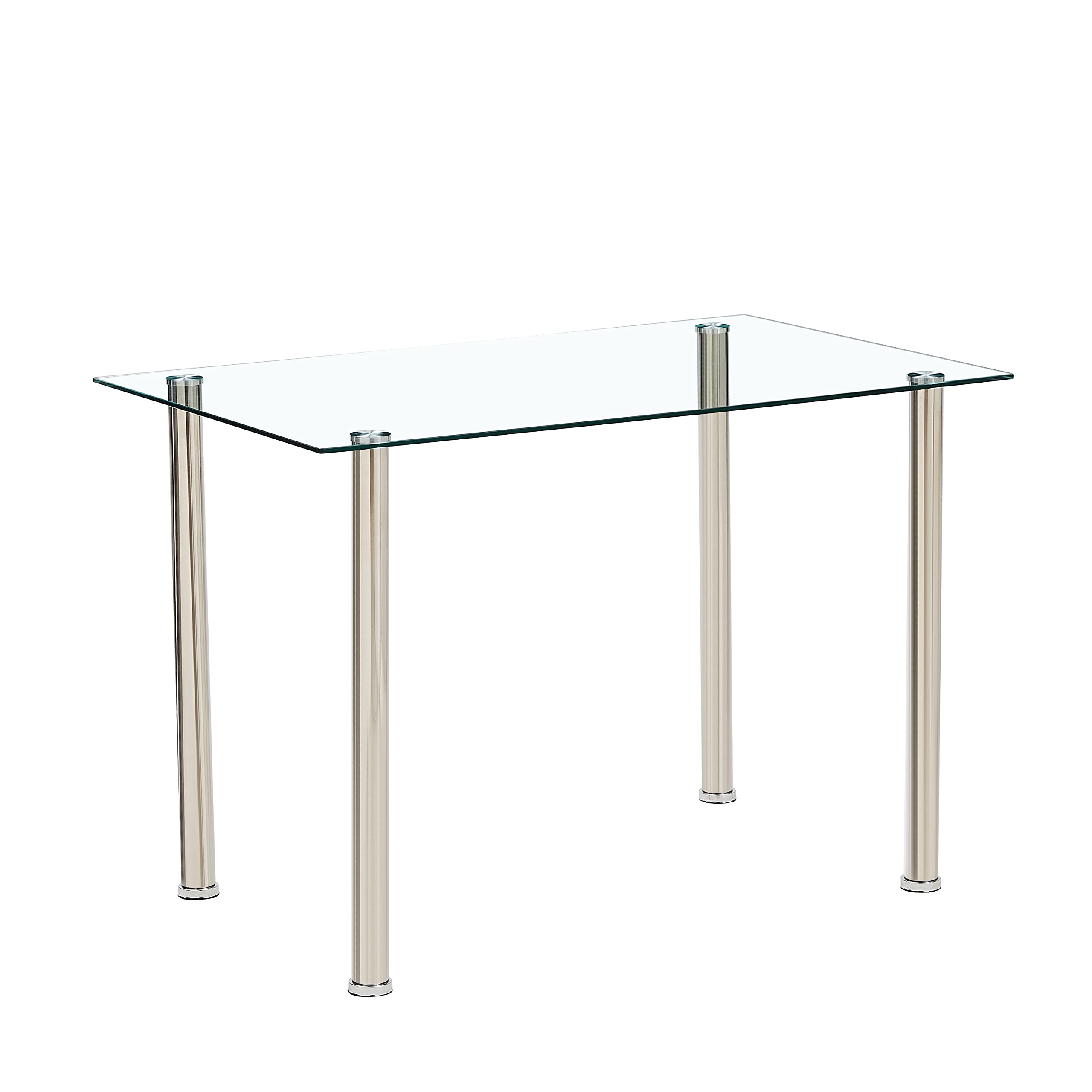 51.2" Clear Glass Dining Table for 4 People, Modern Rectangular Kitchen Table with Metal Legs