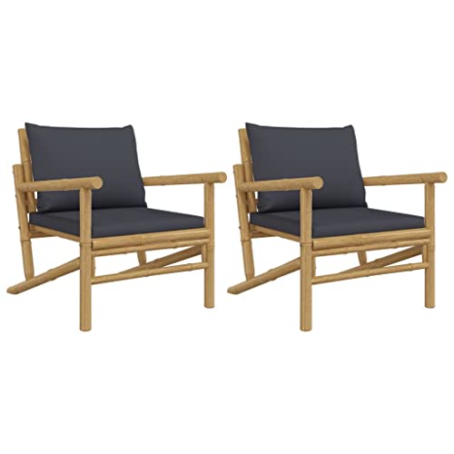 CHARMMA Patio Chairs 2 pcs with Dark Gray Cushions Bamboo, Outdoor Furniture
