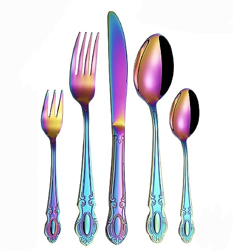 20-Piece Silverware Set with Steak Knives for 4,Unique Decorative Design,Stainless Steel Flatware Cutlery Set For Home Kitchen Restaurant Hotel, Kitchen Utensils Set, Mirror Polished, Dishwasher Safe