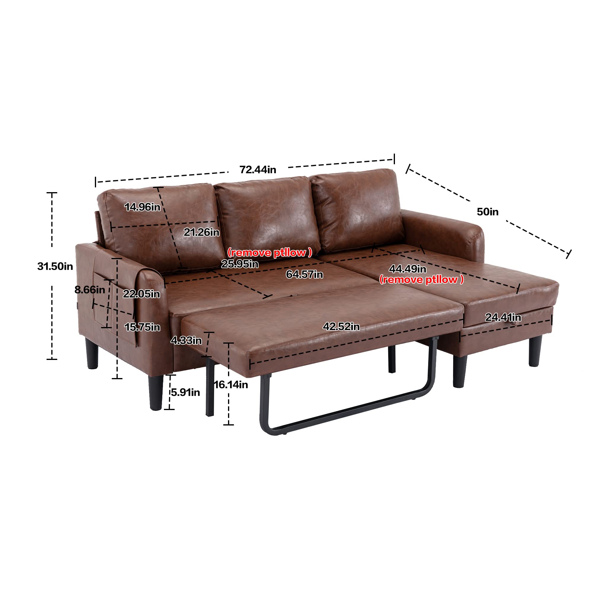 Eafurn 3 Seater Sectional Sofa with Chaise Lounge and Storage,L Shaped Convertible Couch Pull Out Bed,Comfy Velvet Upholstery Corner Sofa & Couches Button Tufted Living Room Furniture Sets