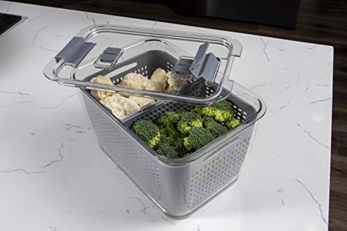 Kitchen Spaces Gray Colander Bin Variety Pack, Fridge Organizers, Produce Storage, Keep Vegetables Fresh, Lettuce, Grape or Strawberry Holder, Three Sizes