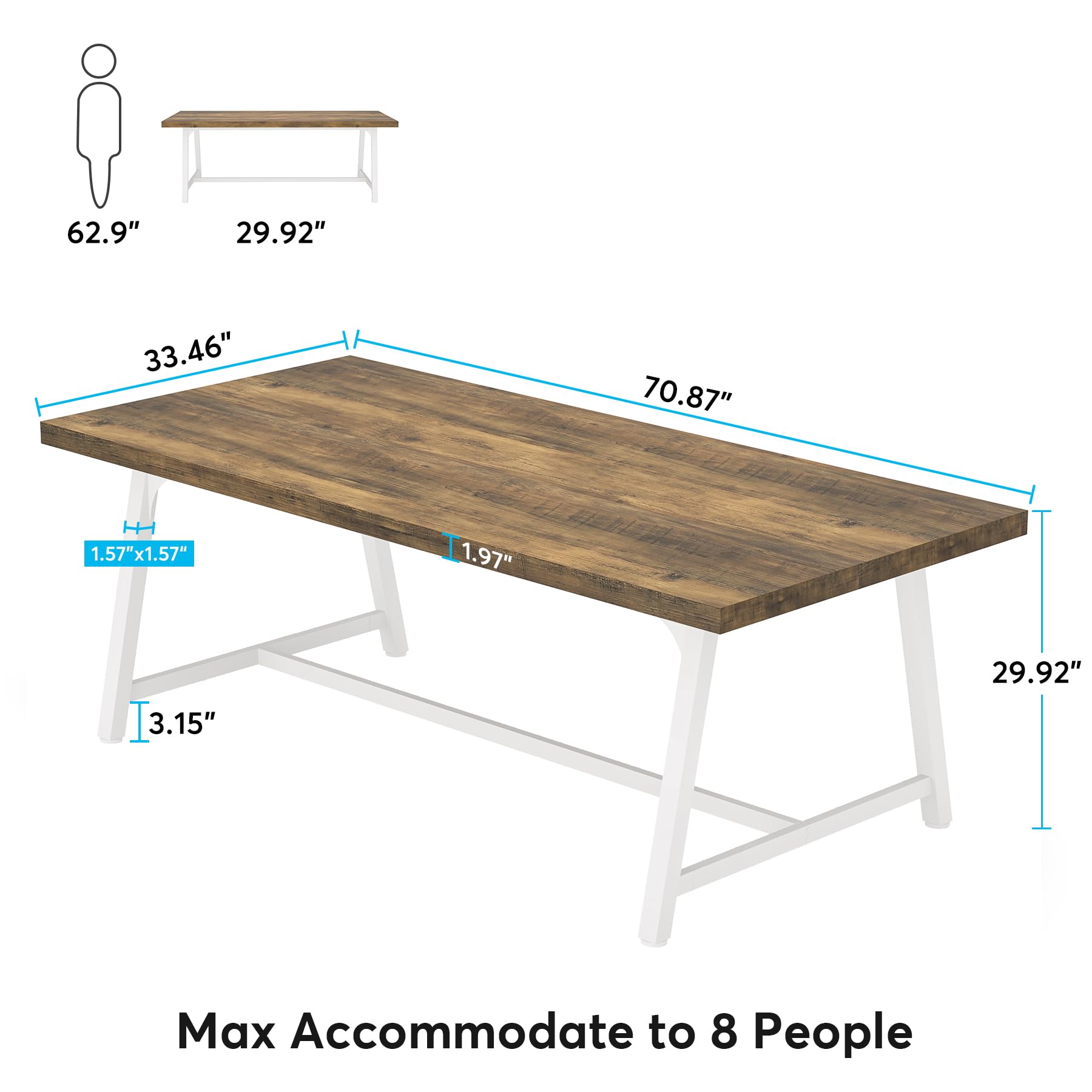 Tribesigns Dining Table for 8 People, 70.87-inch Rectangular Wood Kitchen Table with Strong Metal Frame, Vintage Large Long Dining Room Table for Big Family (Oak, No Chair)