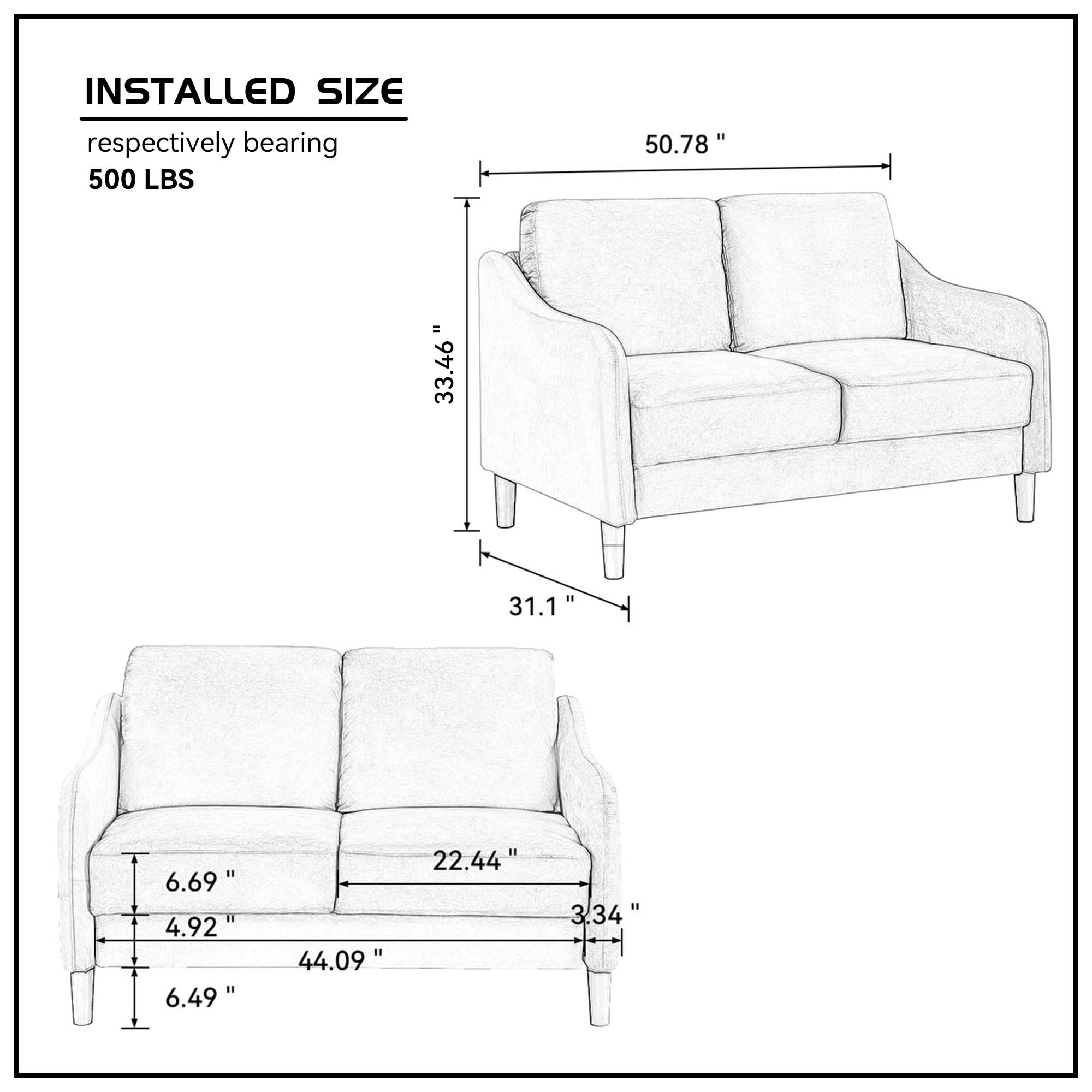 FANYE Elegant Gray 2 Accent Deep Cushions Seaters Wood Legs Loveseat Double Couch, Modern Velvet Upholstery Sofa Love Seat W/Curved Padded Armrest for Home Office Apartment Small Space Living Room
