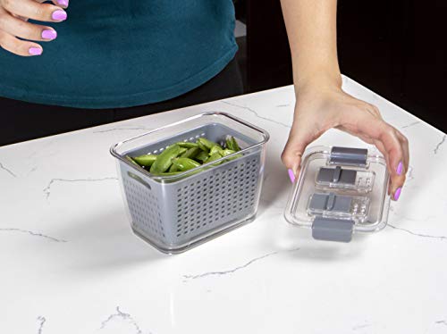 Kitchen Spaces Gray Colander Bin Variety Pack, Fridge Organizers, Produce Storage, Keep Vegetables Fresh, Lettuce, Grape or Strawberry Holder, Three Sizes