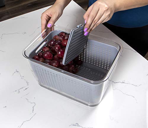 Kitchen Spaces Gray Colander Bin Variety Pack, Fridge Organizers, Produce Storage, Keep Vegetables Fresh, Lettuce, Grape or Strawberry Holder, Three Sizes