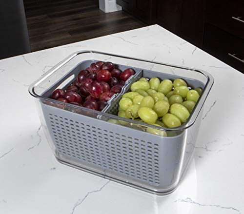 Kitchen Spaces Gray Colander Bin Variety Pack, Fridge Organizers, Produce Storage, Keep Vegetables Fresh, Lettuce, Grape or Strawberry Holder, Three Sizes