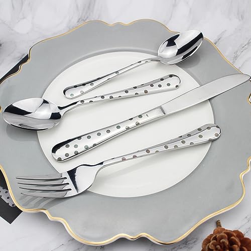 Silverware Set Flatware 20-Piece for 4 Retro Geometric Stainless Steel Unique Pattern Design Tableware Cutlery Set with Storage Box Kitchen Utensils Spoon and Fork Set Hand Wash Recommended