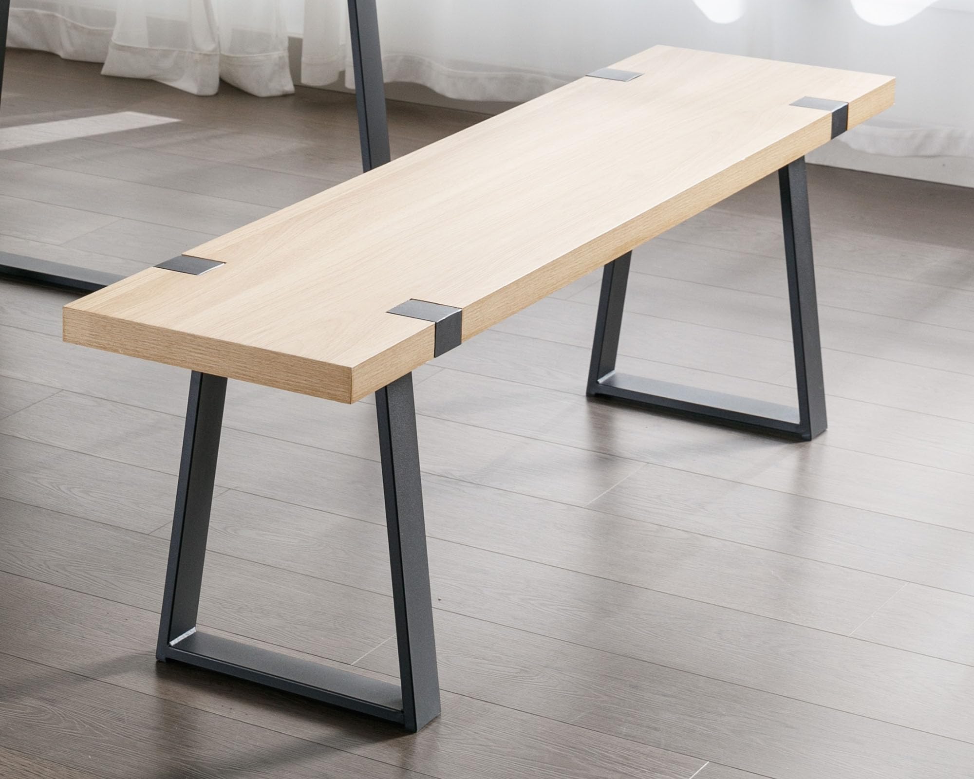 VESCASA 60" Wood Dining Bench with Black Metal Legs for Dining Room, Kitchen, Natural Oak