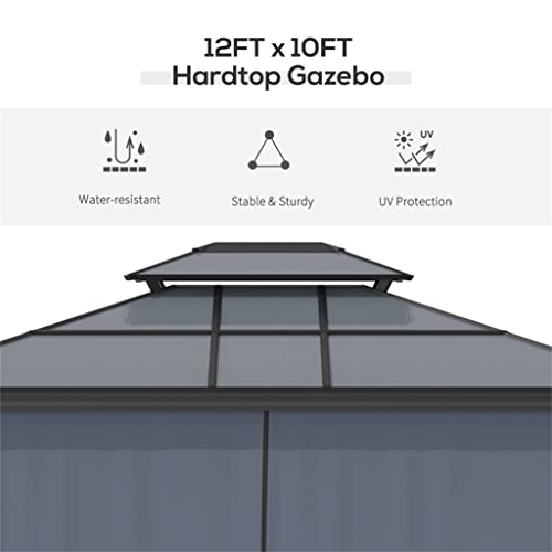 ZHYHSM-111 10x12 Hardtop Gazebo Aluminum Frame Gazebo, Polycarbonates Gazebo Canopy with Curtains for Patio Lawn and Garden