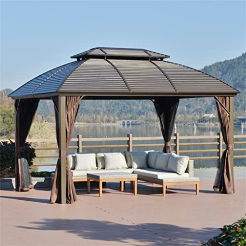MGWYE 10x12 Hardtop Gazebo with Aluminum Frame, Metal Roof Gazebo Canopy with Curtains and Netting for Gardens, Patios