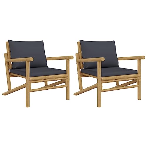 CHARMMA Patio Chairs 2 pcs with Dark Gray Cushions Bamboo, Outdoor Furniture