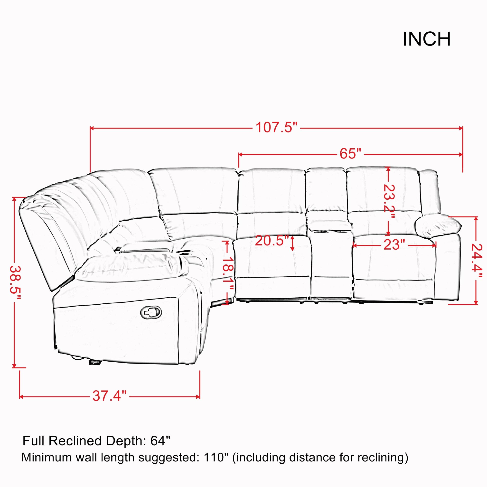 LCH Modern Upholstered L-Shape Sectional Sofa Reclining, PU Leather Extra Wide Lounge Couch with 2 Consoles,4 Cup Holders and Storage,Fabric Sofá for Living Room Apartment, Black Large