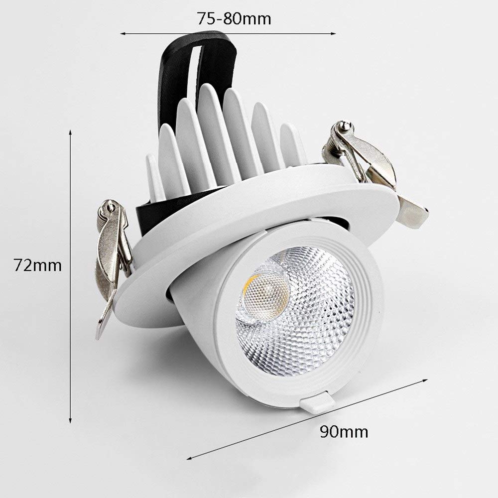 PEHUB Commercial Grille COB Anti-Glare Recessed Flat Spotlight Rotatable Embedded Downlight Clothing Aisle Showcase Lighting Panel Lamp High Ra Cut Size: 75-80mm High Brightness (Color : Neutral Ligh