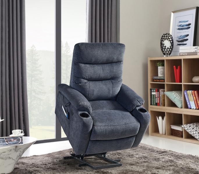 POCIYIHOME 35.5" Electric Power Lift Recliner Chair Sofa with 8 Vibrating Massage 1 Lumbar Heating Point for Elderly, 2 Side Pockets, Cup Holders, USB Ports, High-Tech Seat for Home, Dark Gray