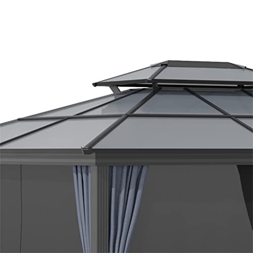 ZHYHSM-111 10x12 Hardtop Gazebo Aluminum Frame Gazebo, Polycarbonates Gazebo Canopy with Curtains for Patio Lawn and Garden