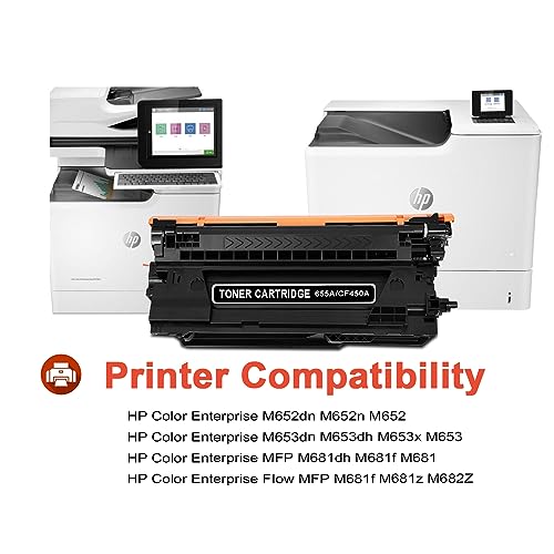 655A Black Toner Cartridge (with Chip), CF450A High Capacity Toner Cartridge, Compatible Replacement Enterprise M652dn M652n M653dn MFP M681dh FIow MFP M681f M681z Printer.(2 Pack/Black)