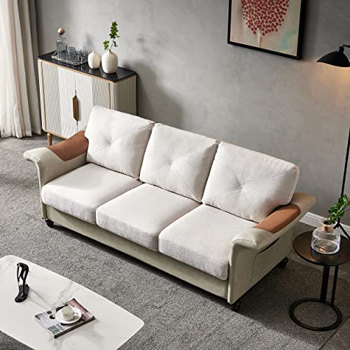 TARTOP Furniture Linen Fabric Faux Leather Solid Wood Legs Upholstered Couches Sets with 3-Seat Sofa, Loveseat for Living Room,Beige