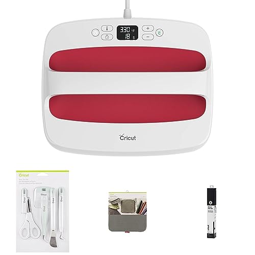Cricut EasyPress 2 Heat Press (12x10) Rasberry - Iron-On Starter Bundle, Includes 5-Piece Tool Kit, Heat Press Mat, 2 Iron-On Vinyl Rolls - Black&White