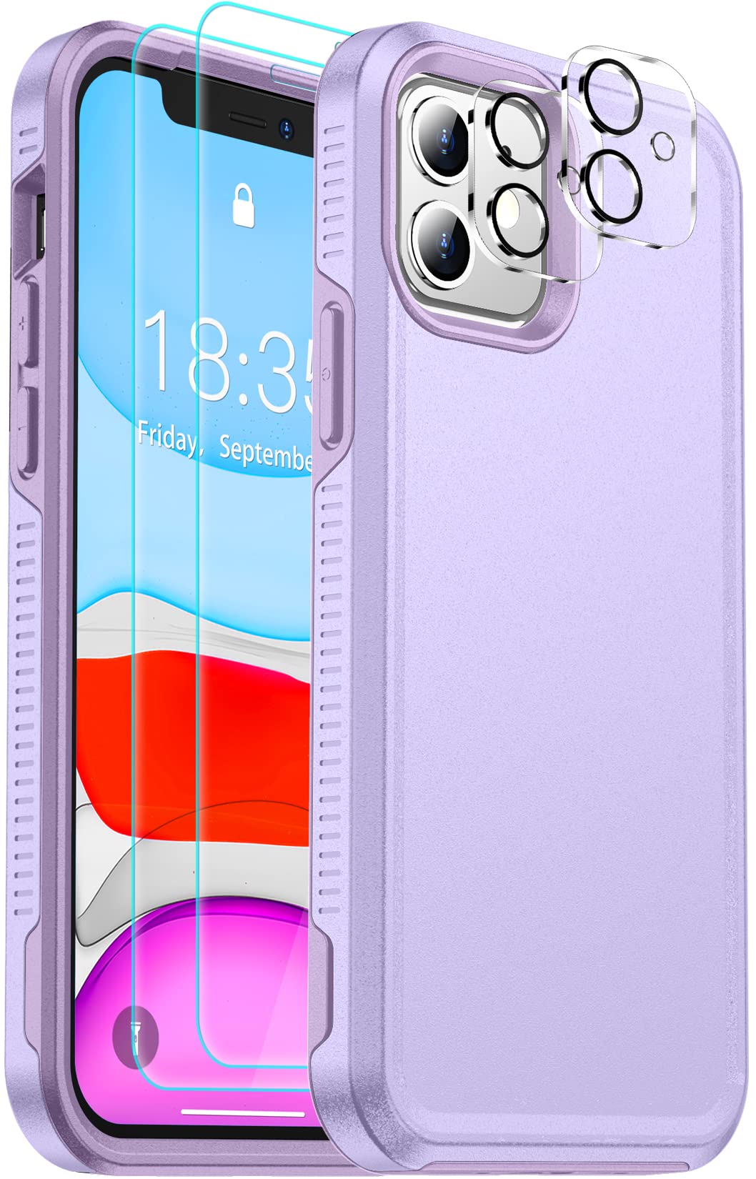 SPIDERCASE Shockproof for iPhone 11 Case,[10 FT Military Grade Drop Protection],with 2 pcs[Tempered Glass Screen Protector+Camera Lens Protector] Heavy Duty Full-Body Protective Phone Case，Purple