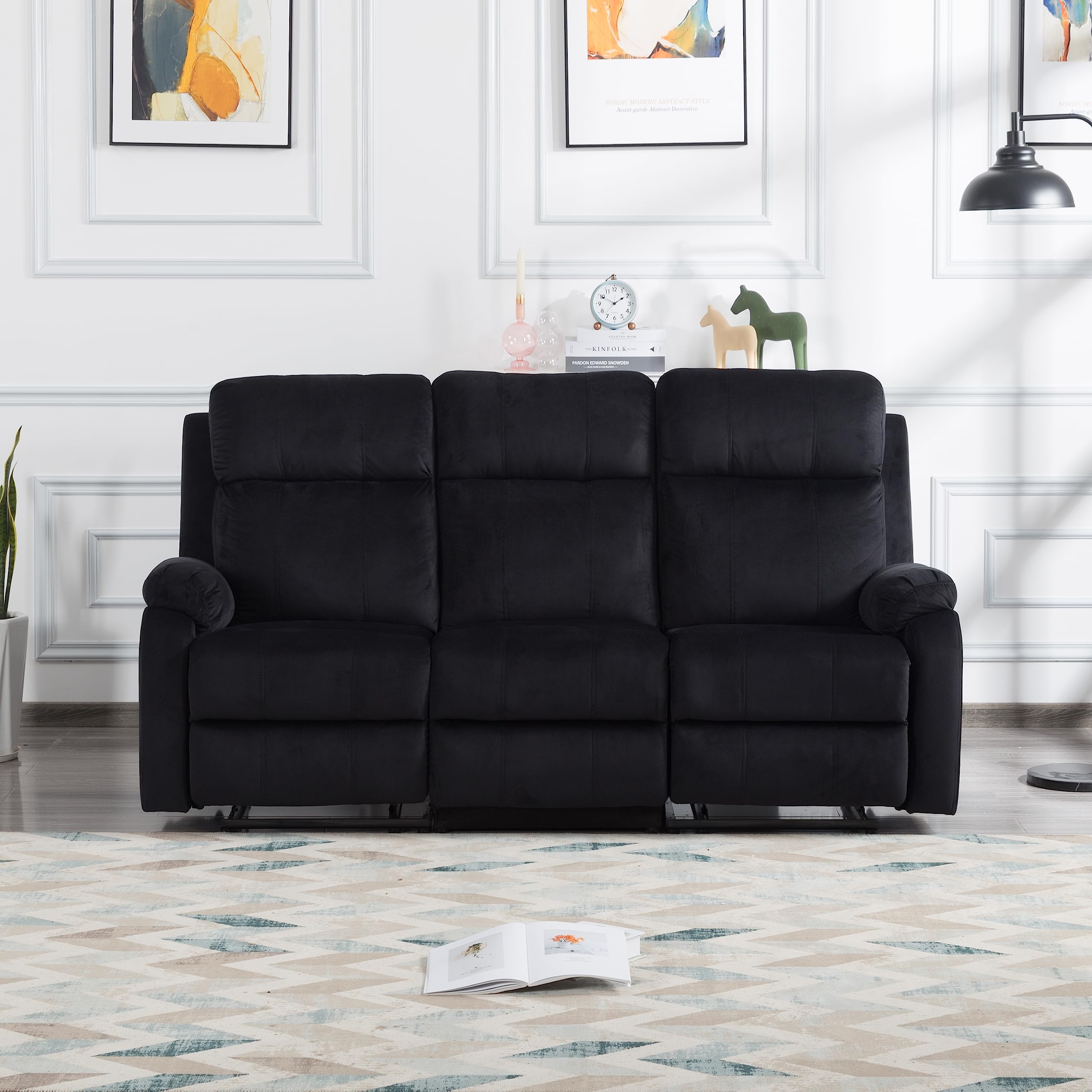 LCH 3-Seater Sectional, Leather Loveseat Lounge Chair, Set Reclining Couch Sofa for Living Room (Black)