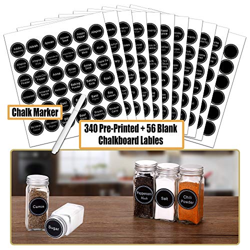 SWOMMOLY Spice Rack Organizer with 18 Empty Square Spice Jars, 396 Spice Labels with Chalk Marker and Funnel Complete Set, Spice Organizer for Countertop, Cabinet or Wall Mount, Black
