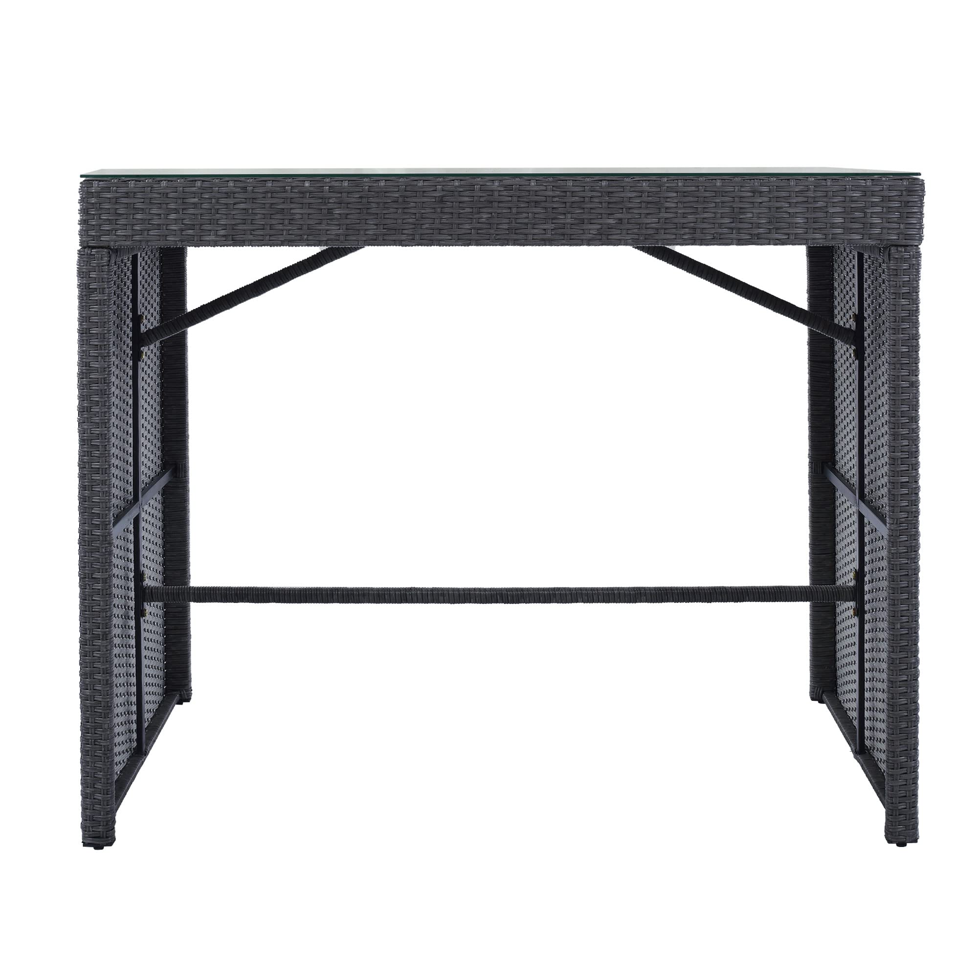 OPTOUGH 5-Piece Rattan Outdoor Patio Furniture Set Bar Dining Table with 4 Stools, Cushion+Gray Wicker