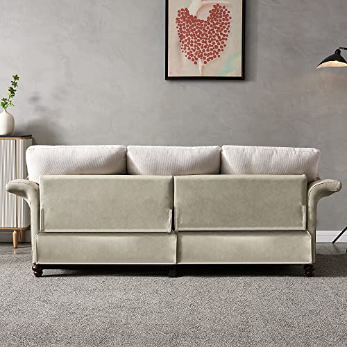 TARTOP Furniture Linen Fabric Faux Leather Solid Wood Legs Upholstered Couches Sets with 3-Seat Sofa, Loveseat for Living Room,Beige