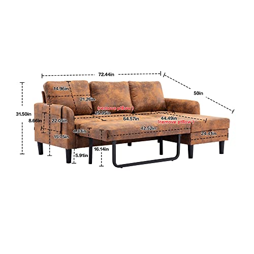 Eafurn L-Shaped Sectional w/Pull Out Bed & Storage Space,Comfy Sleeper Chaise, 3-seat Upholstered Convertible Corner Sofa & Couches, Suitable for Living Room, Coffee