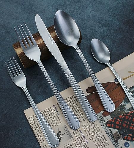 Silverware Set Cutlery Food-Grade Stainless Steel Retro Bordered Utensil Flatware Home Restaurant Small Business,Mirror Finish Tableware 20 Piece Service for 4