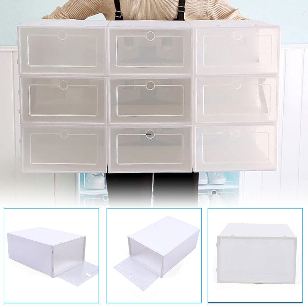 LUGBING 20 Pack Foldable Shoe Boxs, Clear Plastic Shoe Organizer for Closet, Space Saving Stackable Shoe Rack for Entryway, Drop Front, Under Bed