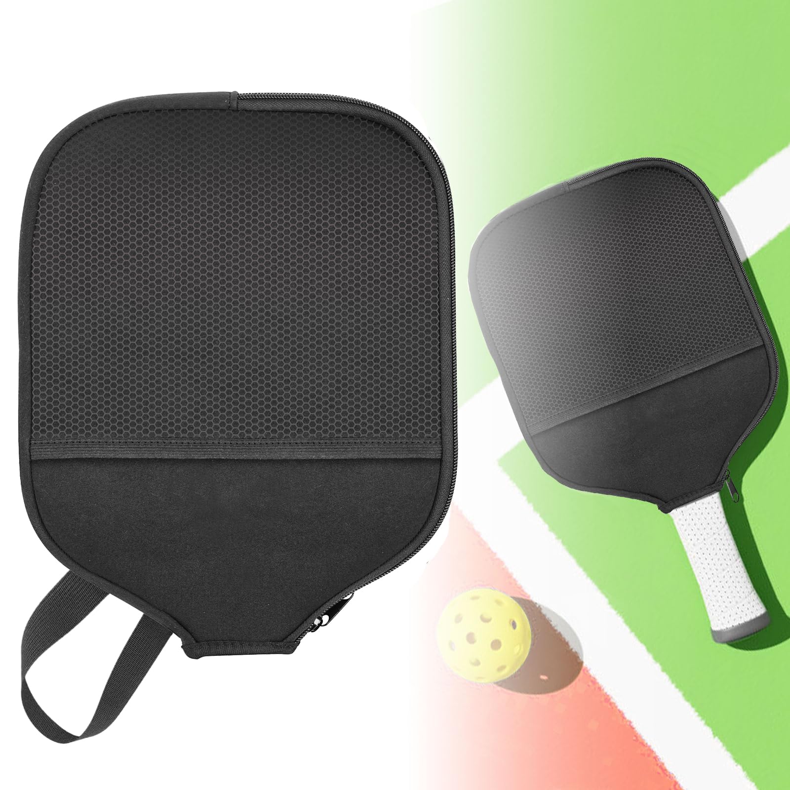 Pickleball Paddle Cover, Universal Case Size - 8.6 x 12.2 inches Racket Sleeve, Compatible with Most USAPA Standard and Elongated Pickball Paddles (1 Pack Black Net)
