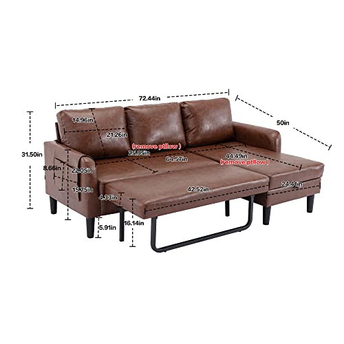 Eafurn L-Shaped Sectional Sofa w/Pull Out Bed & Storage Space,Comfy Sleeper Couch with Chaise, 3-seat Upholstered Convertible Corner Sofa & Couches, Suitable for Living Room