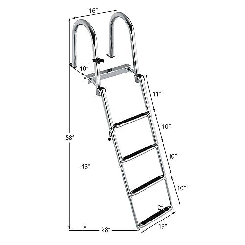MNHW4 Step Stainless Steel Folding Telescoping Swim Deck Ladder Pontoon Boat Ladder MagnifiQ Ladder Telescoping Ladder Pool ladders for Above Ground Pools Above Ground Pool Ladder Pool Ladder