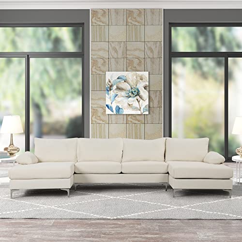 Casa Andrea Milano Modern Large BOUCLÉ U-Shape Sectional Sofa, Luxury Couch with Extra Wide Chaise Lounge, Couch for Living Room Apartment Lounge, Cream Boucle