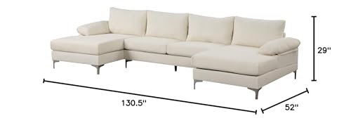 Casa Andrea Milano Modern Large BOUCLÉ U-Shape Sectional Sofa, Luxury Couch with Extra Wide Chaise Lounge, Couch for Living Room Apartment Lounge, Cream Boucle