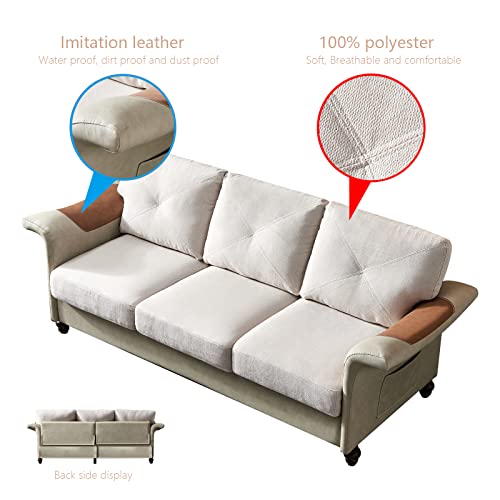 TARTOP Furniture Linen Fabric Faux Leather Solid Wood Legs Upholstered Couches Sets with 3-Seat Sofa, Loveseat for Living Room,Beige