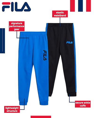 Fila Boys Active Sweatpants - 2 Pack Athletic Performance Fleece Jogger Sweatpants - Activewear Pants for Boys, S-XL, Size Medium, Prince Blue/Black