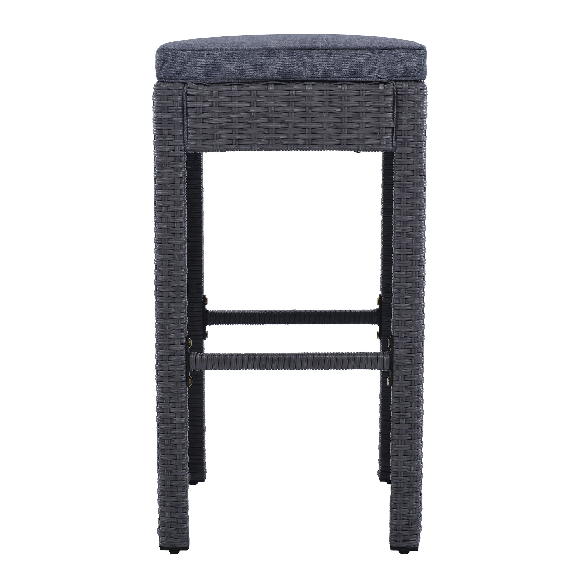 OPTOUGH 5-Piece Rattan Outdoor Patio Furniture Set Bar Dining Table with 4 Stools, Cushion+Gray Wicker