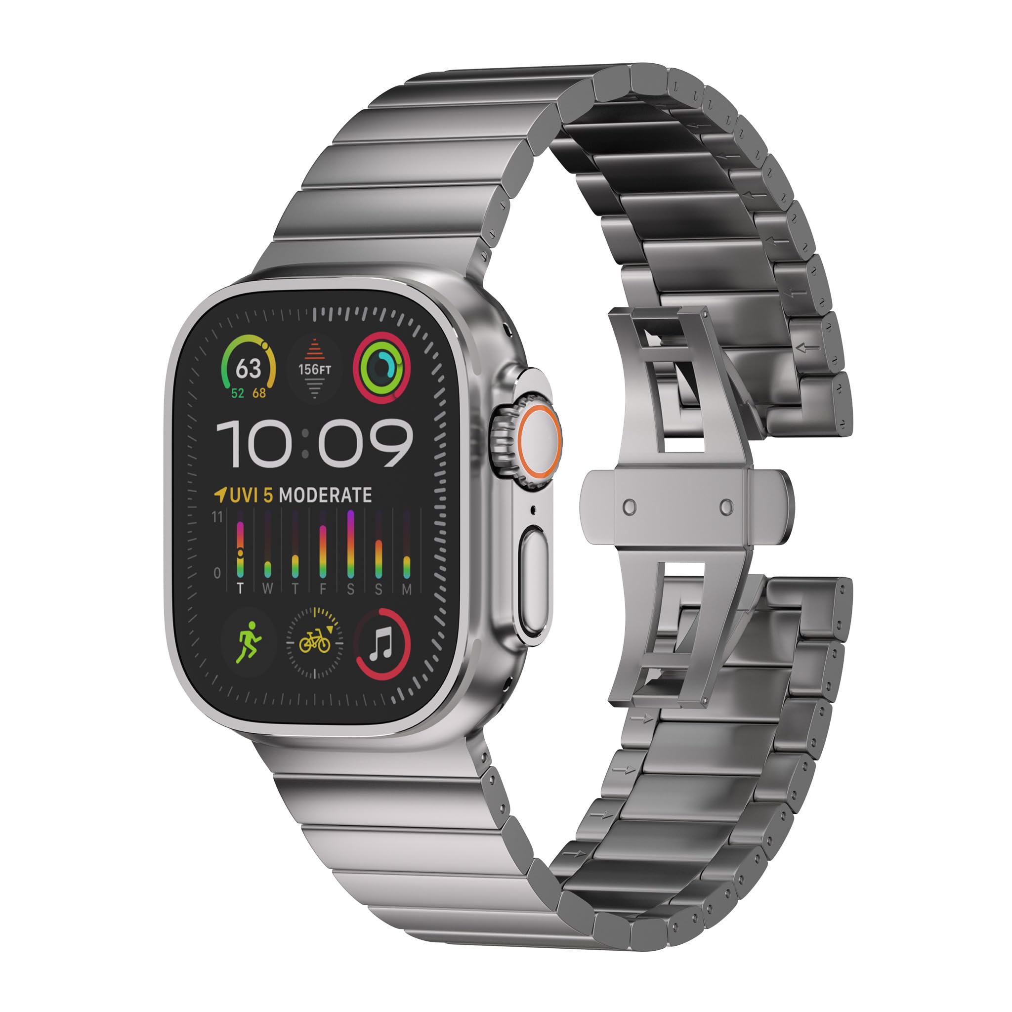 Ultra 2 Titanium Link Bracelet Compatible with Apple Watch Ultra 2 (49mm) - Grade 2 Titanium Band with DLC Coating (Diamond-Like-Carbon) for Scratch Resistance