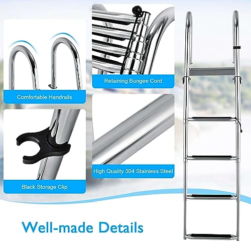 MNHW4 Step Stainless Steel Folding Telescoping Swim Deck Ladder Pontoon Boat Ladder MagnifiQ Ladder Telescoping Ladder Pool ladders for Above Ground Pools Above Ground Pool Ladder Pool Ladder