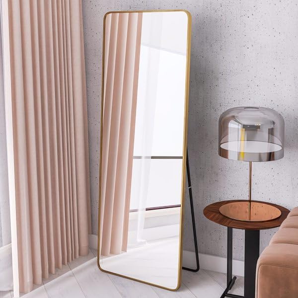 Cozybedin Square Rounded Corners Full Length Mirror Floor Mirror, Bedroom Mirror ,Dressing Mirror with Aluminum Alloy Frame,65" x 22" (Gold)