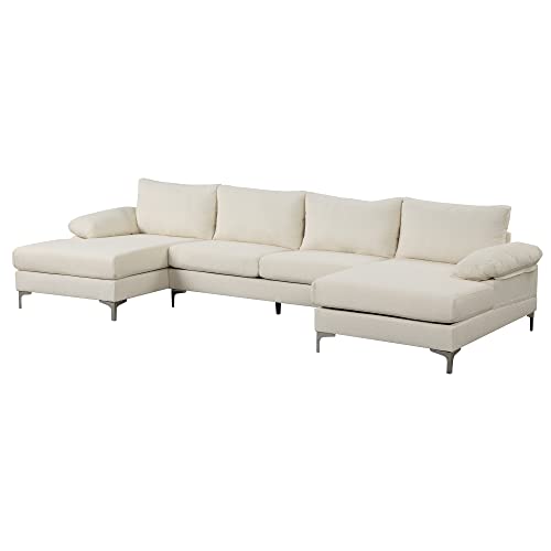 Casa Andrea Milano Modern Large BOUCLÉ U-Shape Sectional Sofa, Luxury Couch with Extra Wide Chaise Lounge, Couch for Living Room Apartment Lounge, Cream Boucle