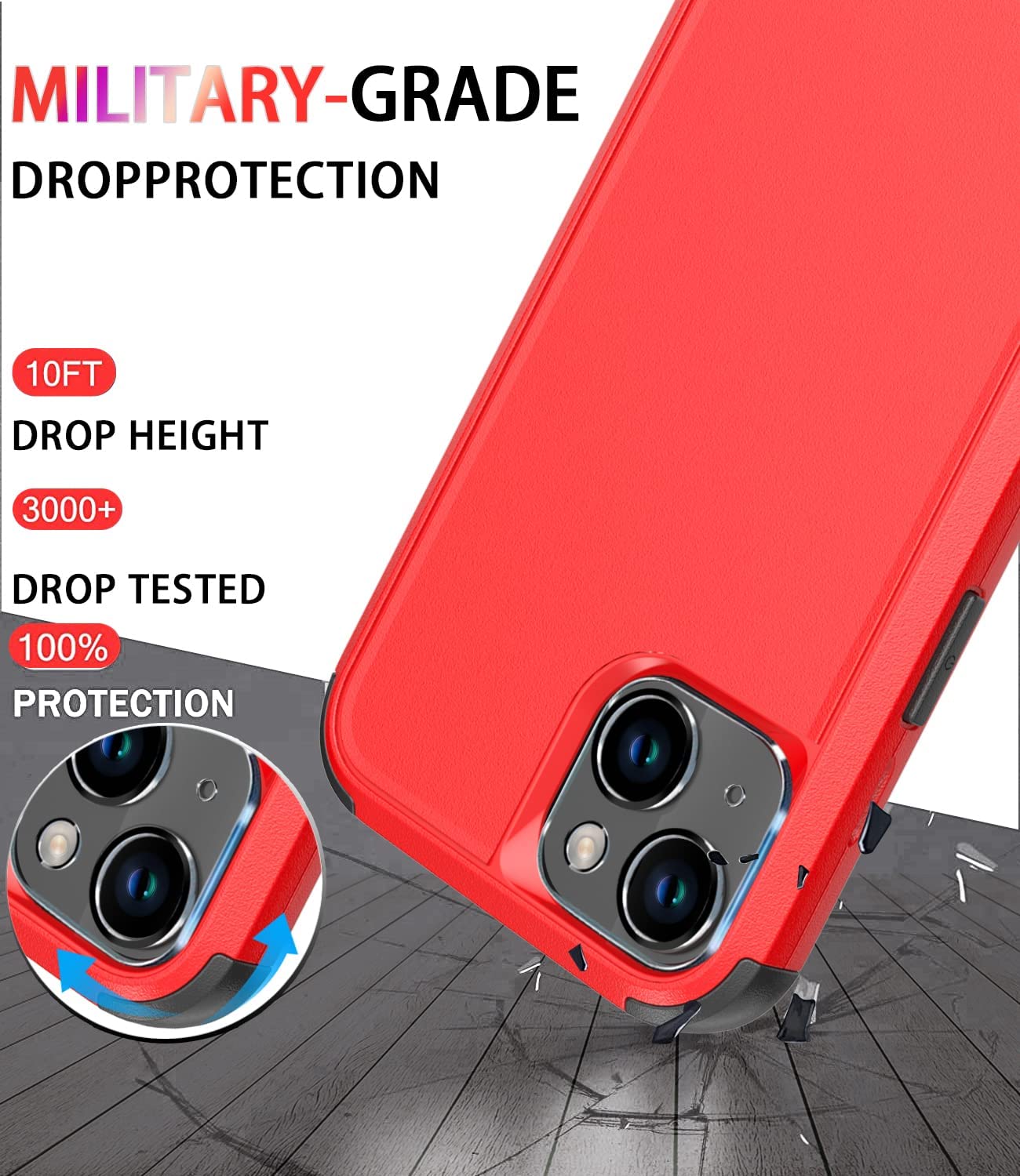 Diverbox for iPhone 14 Case [Shockproof] [Dropproof] [Tempered Glass Screen + Camera Lens Protector],Heavy Duty Protection Phone Case Cover for Apple iPhone 14 (Red)