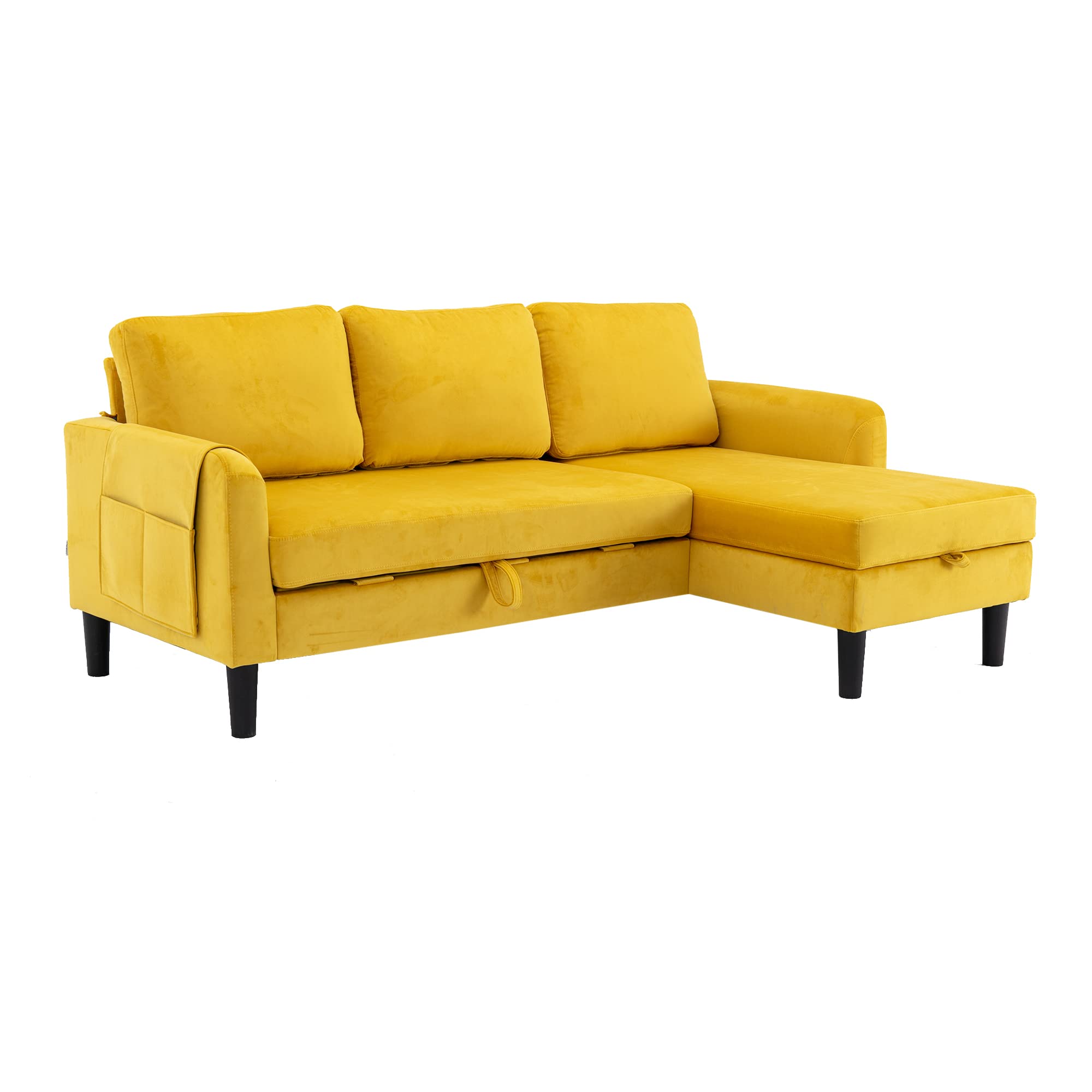 Eafurn 3 Seater Sectional Sofa with Chaise Lounge, L Shaped Convertible Couch Pull Out Bed and Storage, Comfy Velvet Upholstery Corner Sofa & Couches for Living Room Office