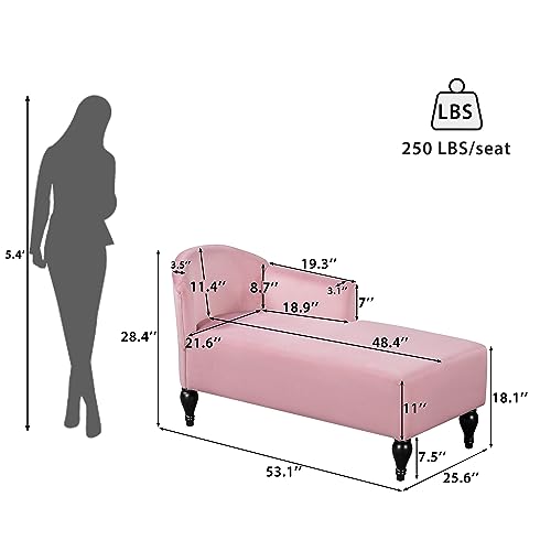Bellemave Chaise Lounge Indoor, Velvet Upholstered Couch with Solid Wood Legs Corner Chair Arm Chase Lounge Sofa for Living Room, Office & Apartment (Pink)