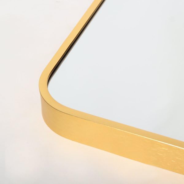 Cozybedin Square Rounded Corners Full Length Mirror Floor Mirror, Bedroom Mirror ,Dressing Mirror with Aluminum Alloy Frame,65" x 22" (Gold)